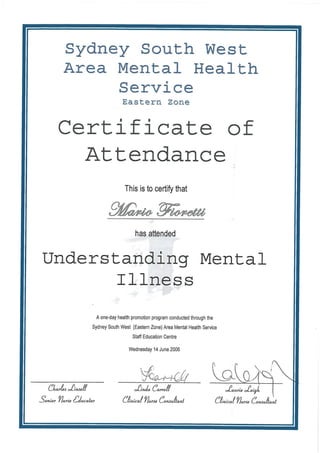 2006 Understanding Mental Illness_Certificate | PDF