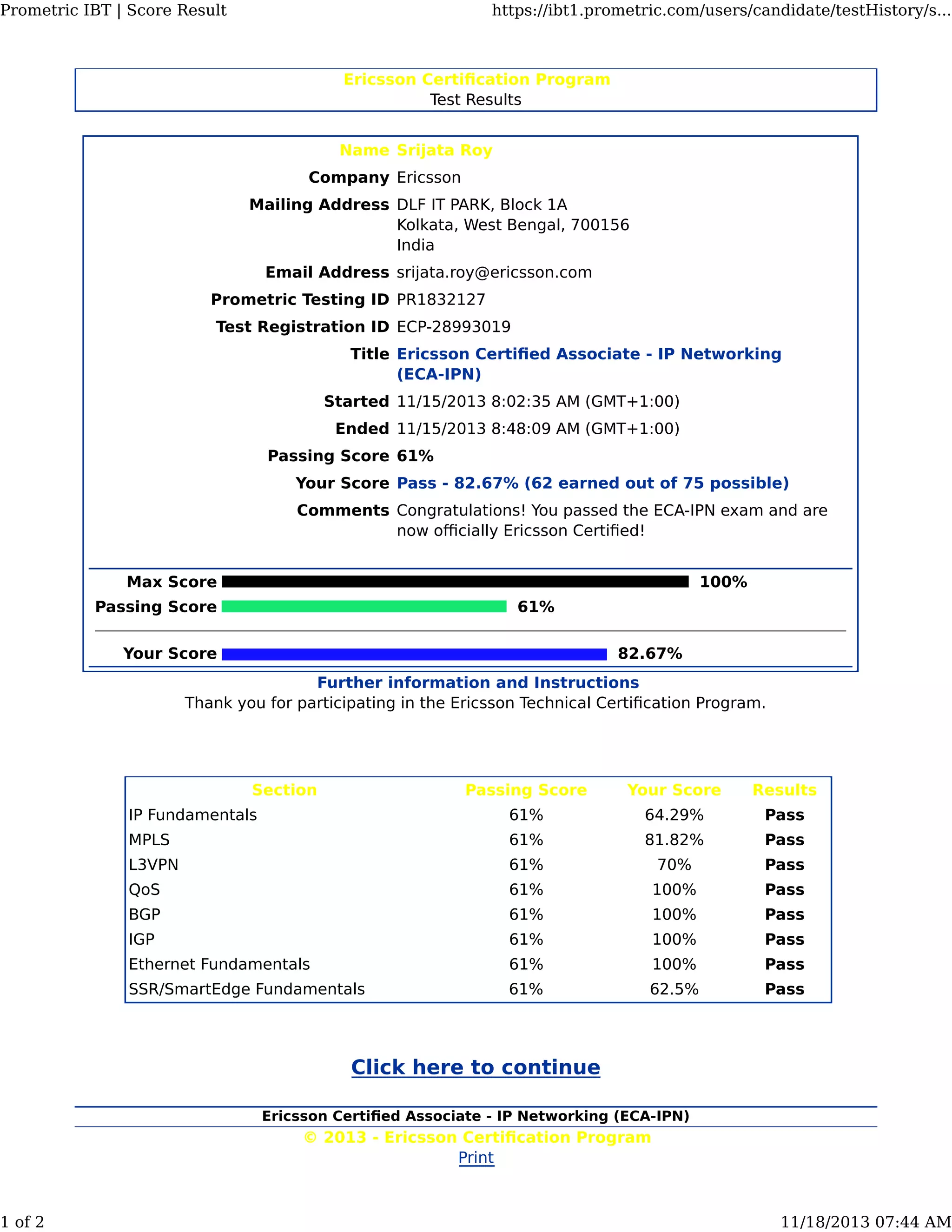 Prometric IBT _ Score Result_202 | PDF