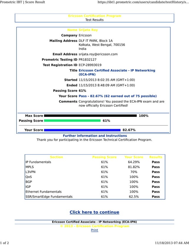 Prometric IBT _ Score Result_202 | PDF