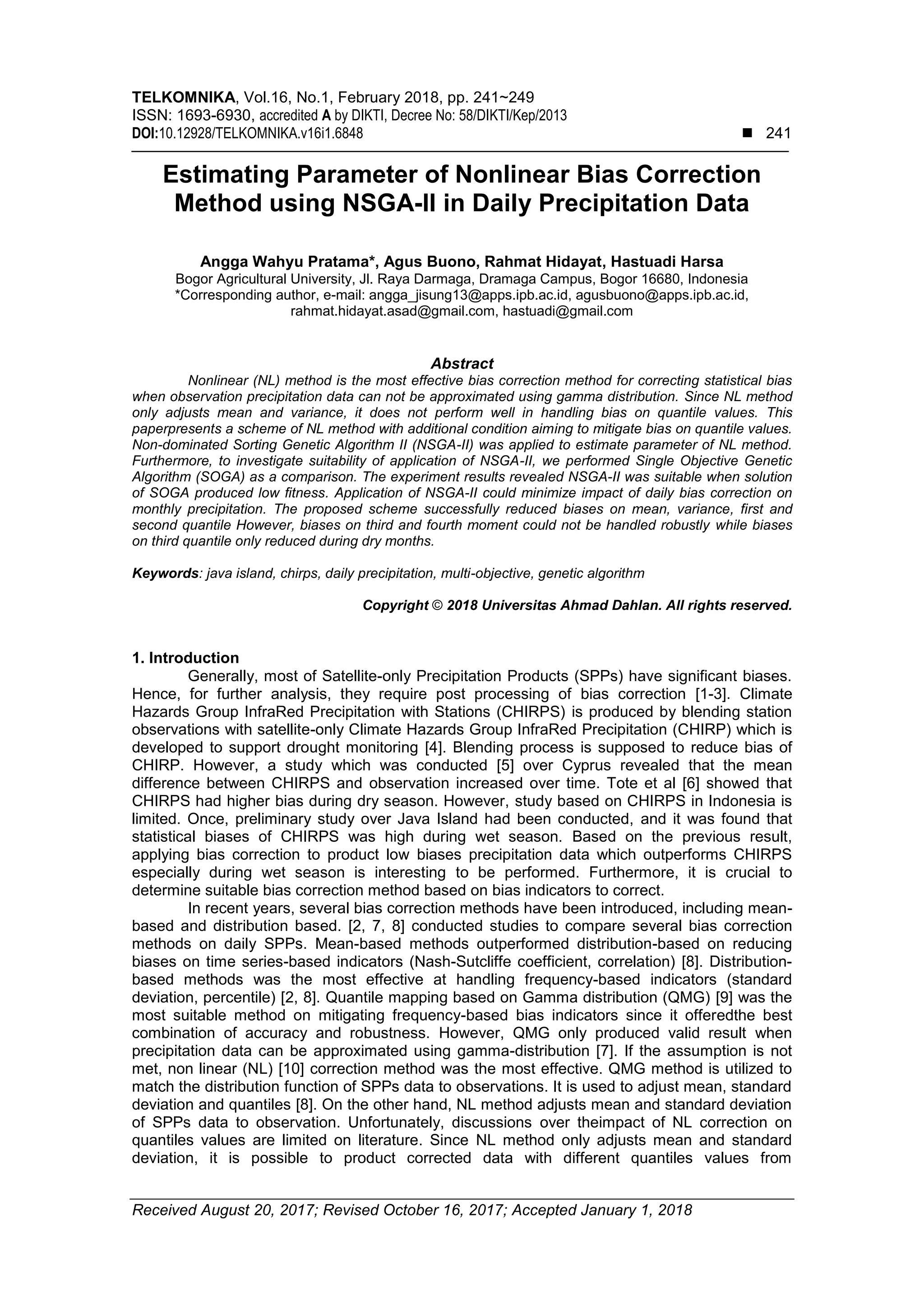 Estimating Parameter Of Nonlinear Bias Correction Method Using Nsga Ii In Daily Precipitation