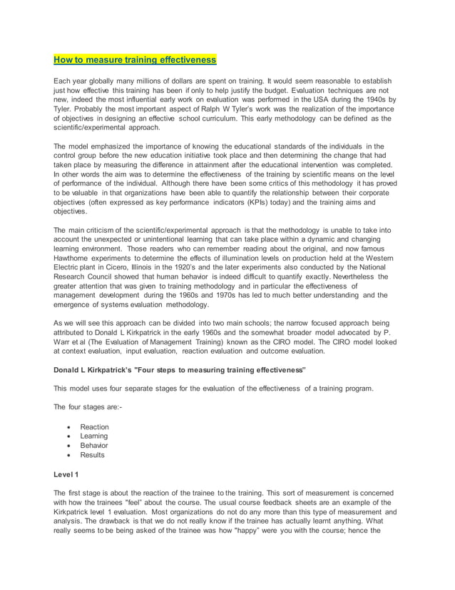 How to measure training effectiveness | PDF