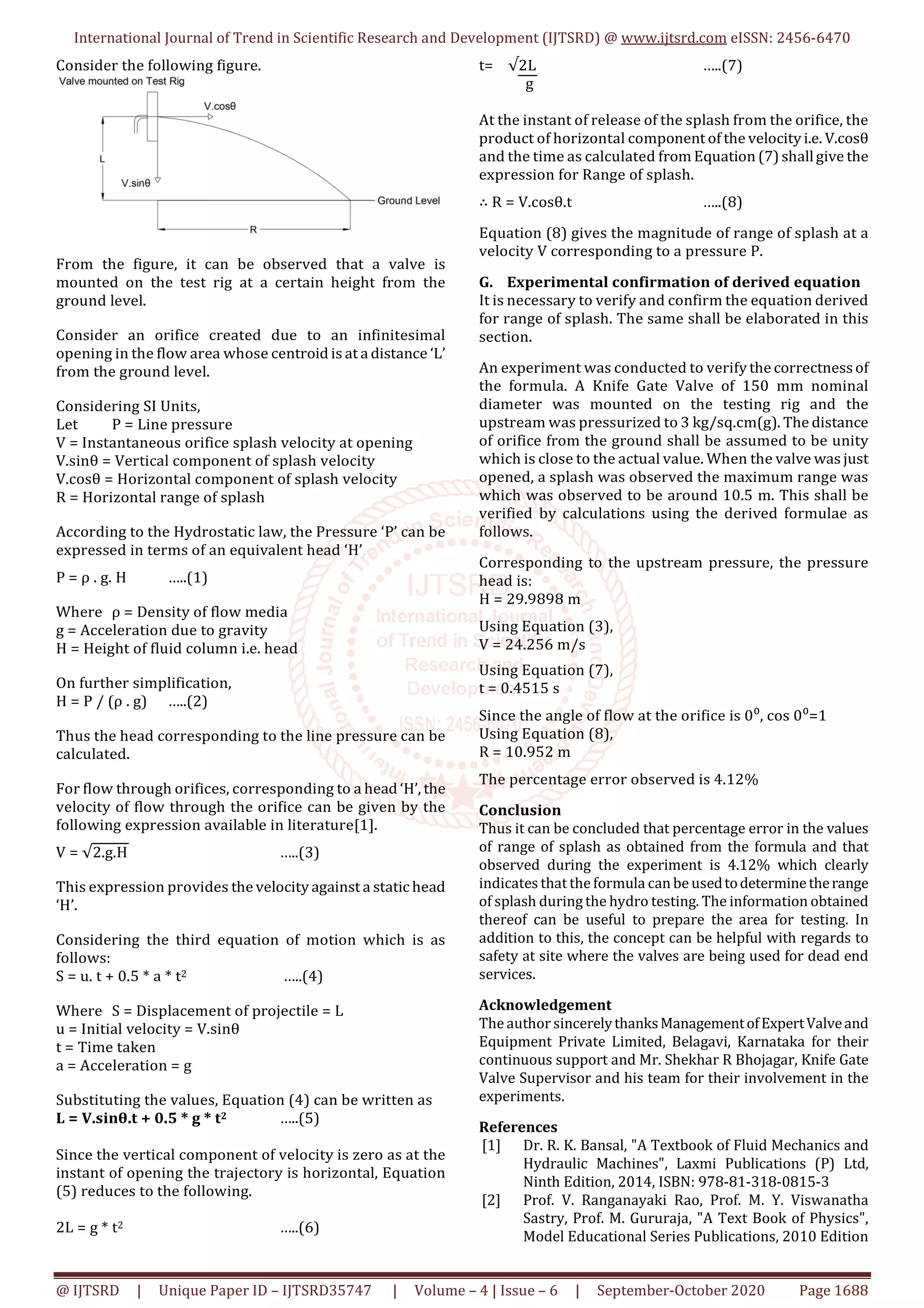 Determination of Range of Splash of Testing Fluid during Hydro Testing ...