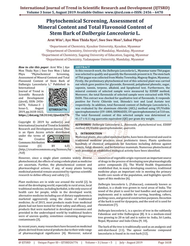 Phytochemical Screening, Assessment of Mineral Content and Total Flavonoid Content of Stem Bark ...