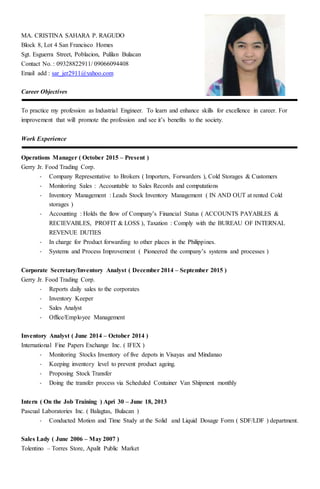 RESUME ( SAHARA RAGUDO ) | PDF