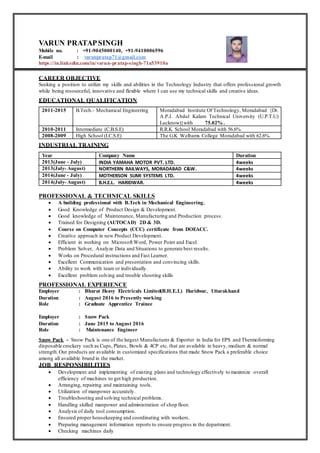 Varun Pratap Singh Full Resume 2 | PDF
