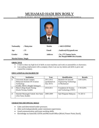 muhamad hadi CV | PDF | Technology & Computing