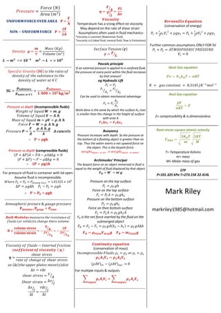 30750844 fluids-dynamics-formula-sheet | PDF