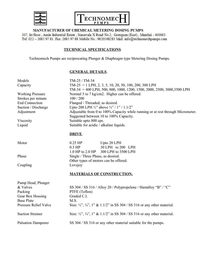 TECHNICAL SPECIFICATIONS | PDF