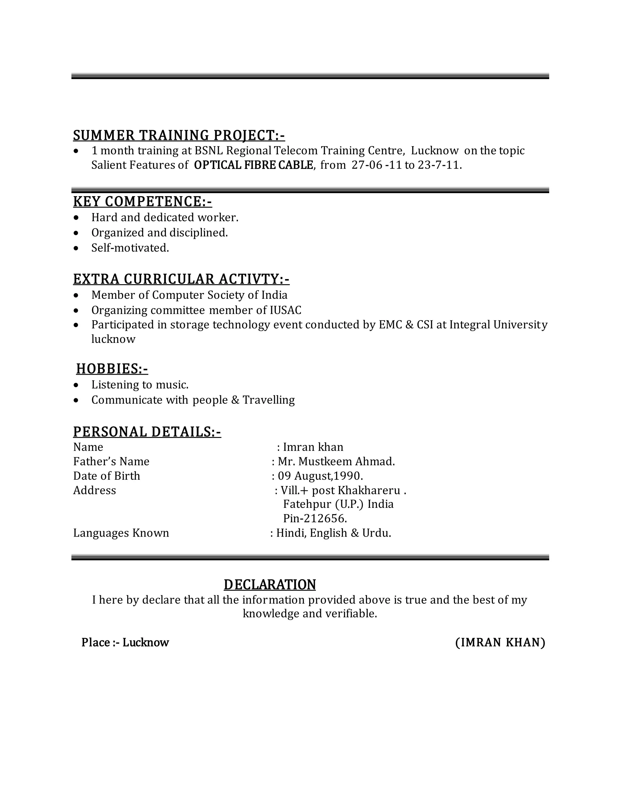 imran khan cv | DOCX
