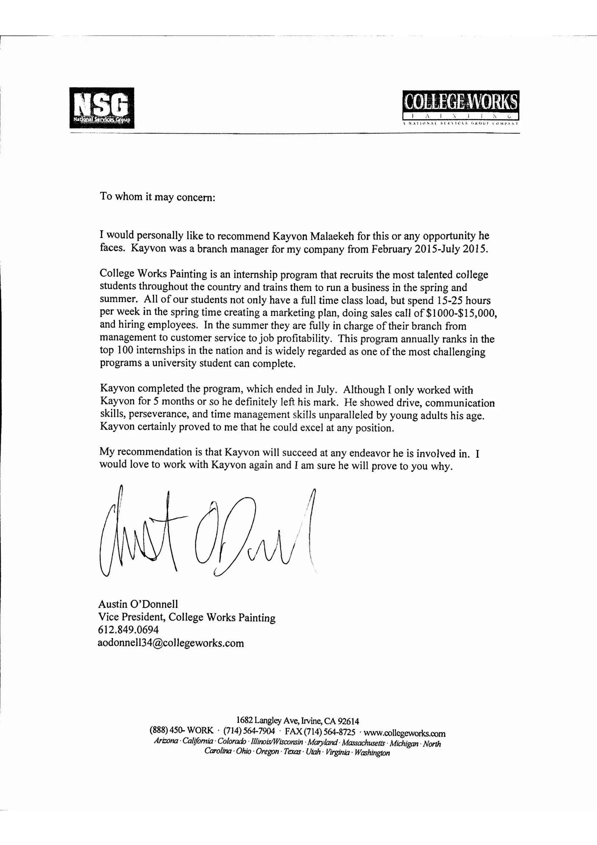 Reference Letter (Austin O'Donnell) | PDF