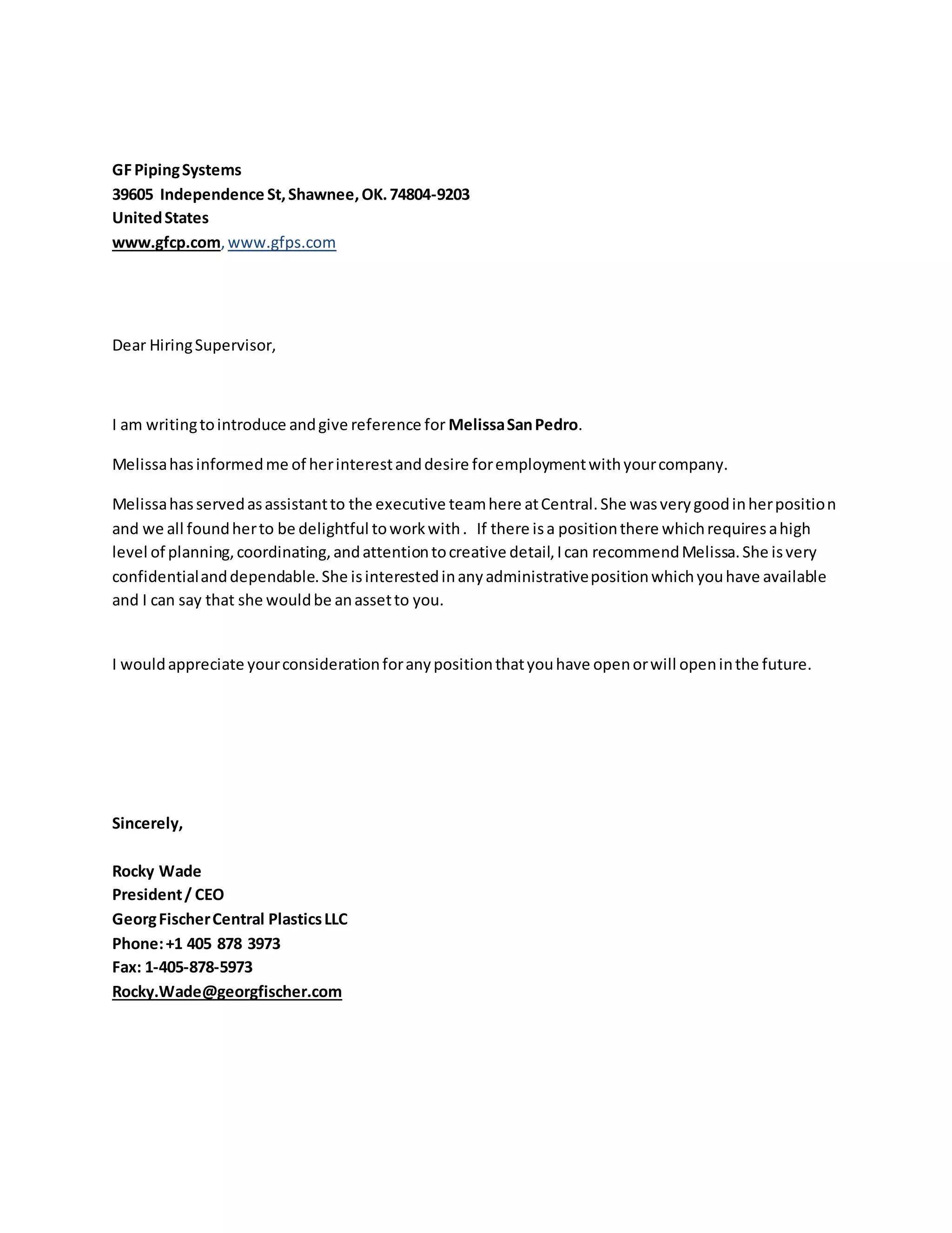 Rocky Wade Letter of reference | PDF