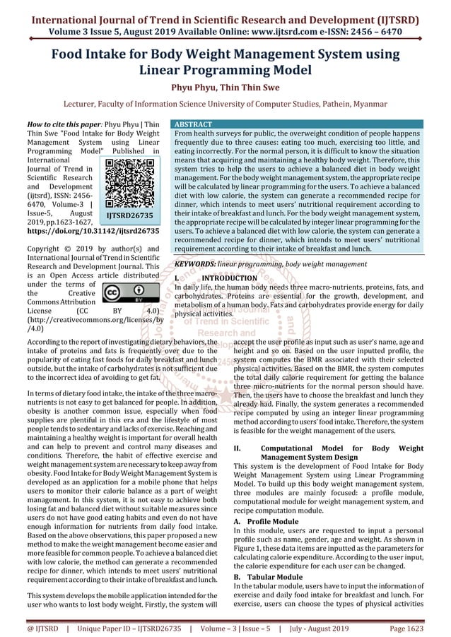 Food Intake for Body Weight Management System using Linear Programming ...
