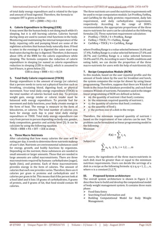 Food Intake for Body Weight Management System using Linear Programming ...