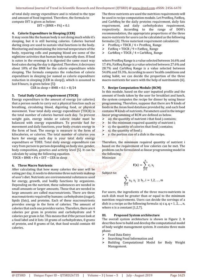 Food Intake for Body Weight Management System using Linear Programming Model | PDF