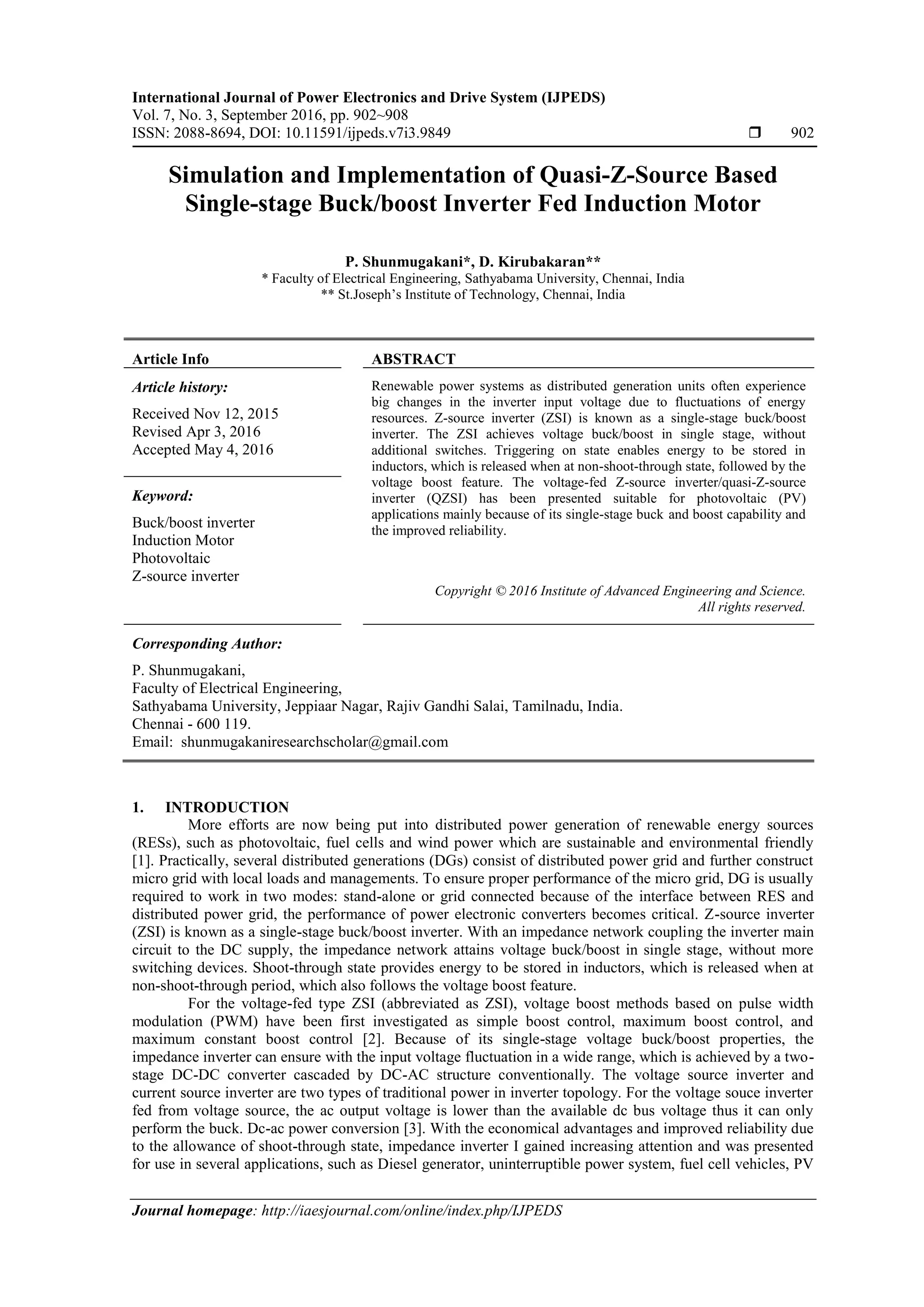 Simulation And Implementation Of Quasi Z Source Based Single Stage Buck