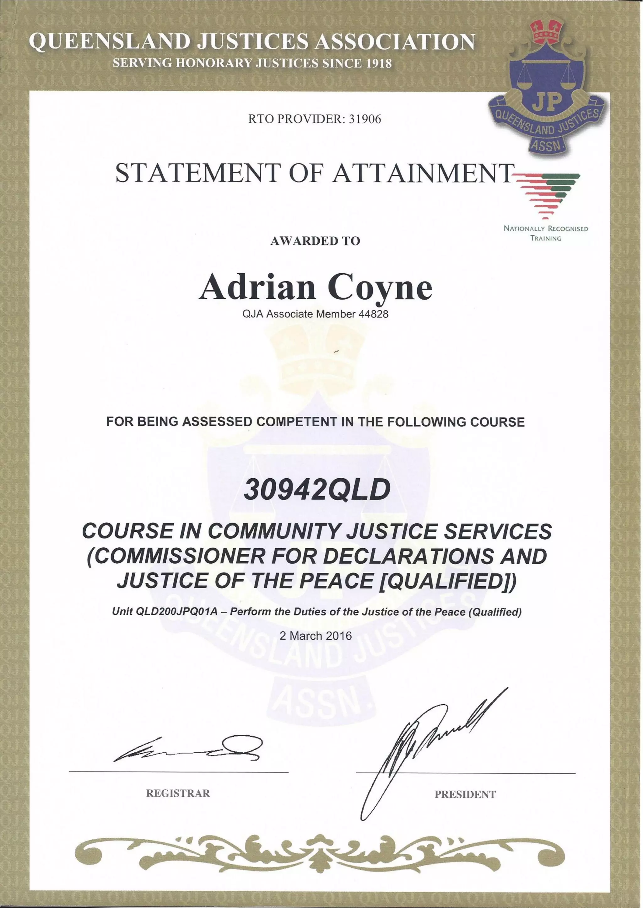 Adrian - QLD Justice Assoc2 | PDF