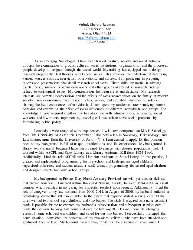 Sociologist Cover Letter