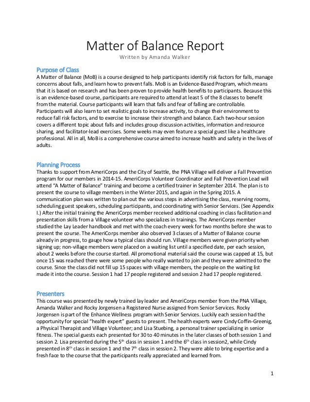 A Matter of Balance Report