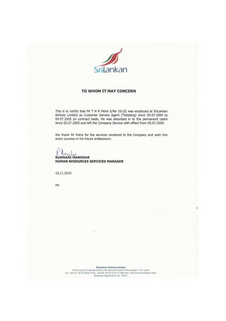 Srilankan Service letter | PDF