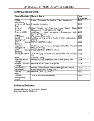 Curriculum Vitae of Samantha Elma Petersen November 2015 | DOCX