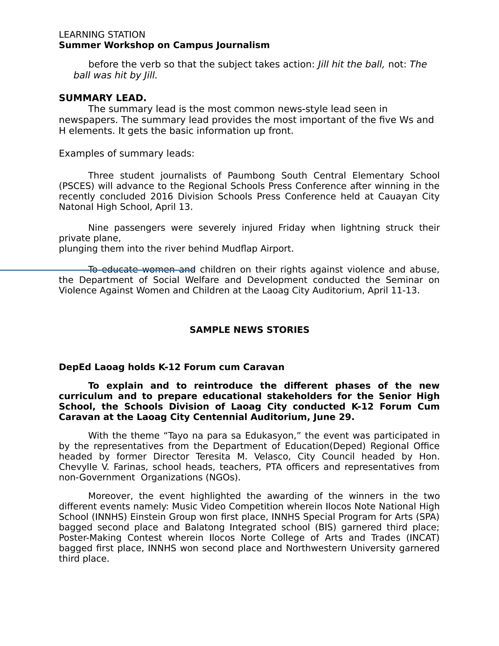 News Writing Topic for Journalism in School | PDF