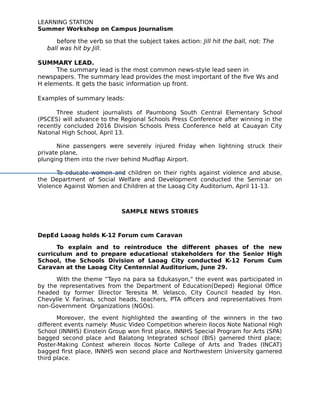 News Writing Topic for Journalism in School | PDF