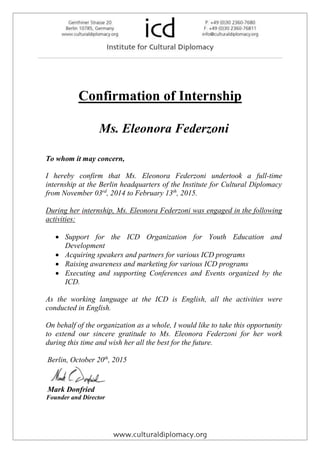 Eleonora Federzoni_Confirmation of Internship | PDF