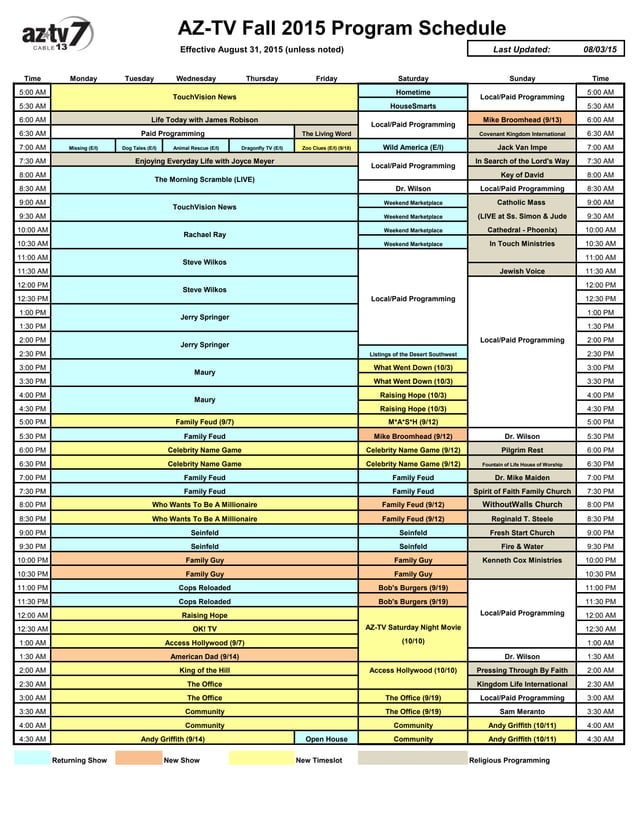 KAZT TV 7 Program Schedule 4Q2015 | PDF | Television | Entertainment