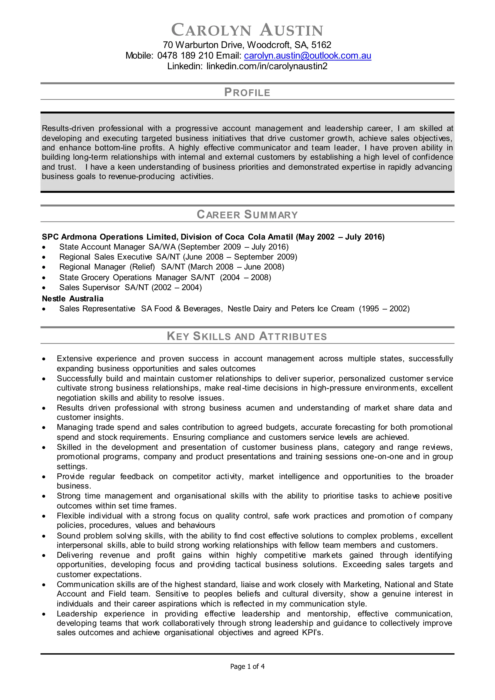 Carolyn Austin, CV | DOCX | Business Administration | Business