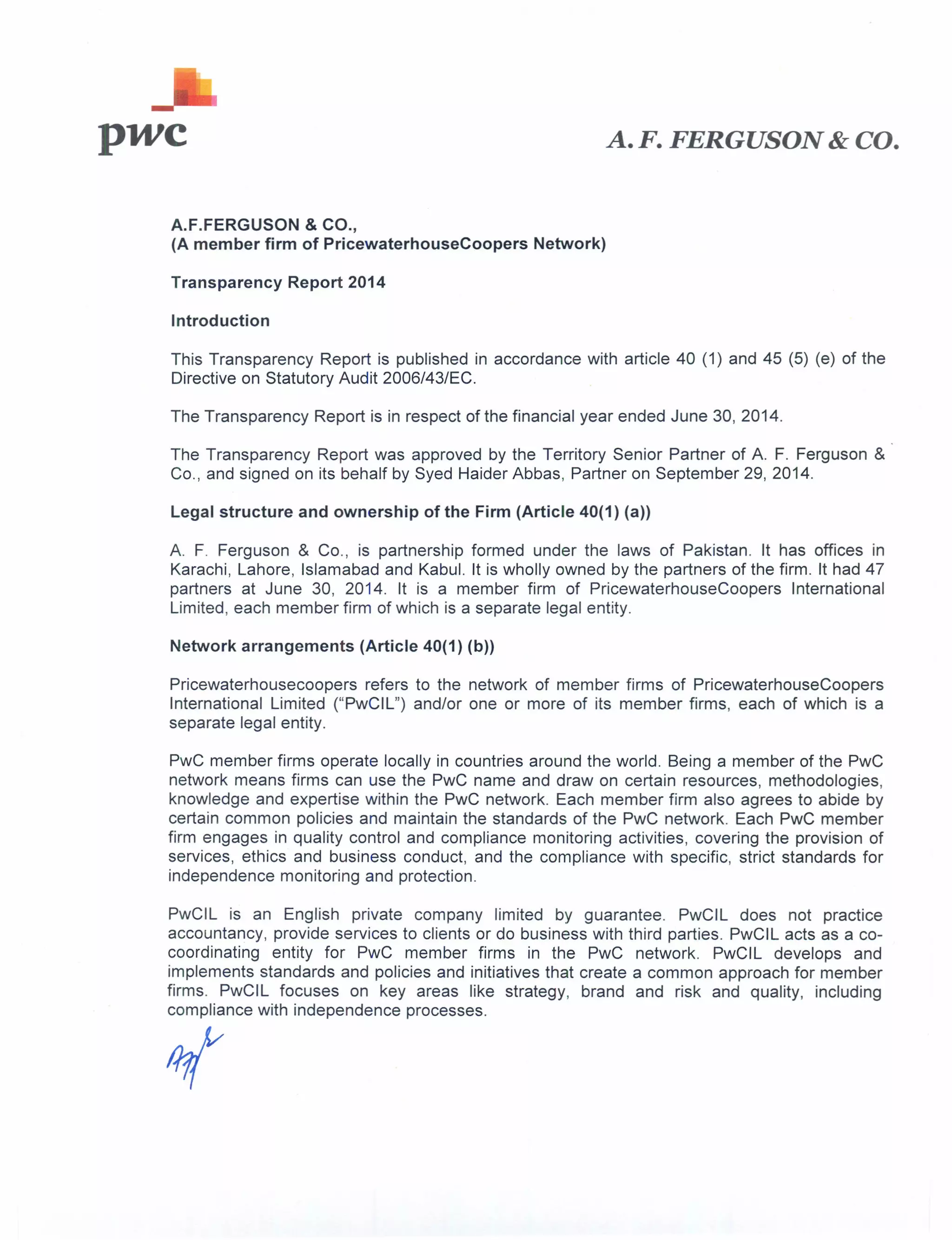 Transparency Report - PwC Pakistan | PDF