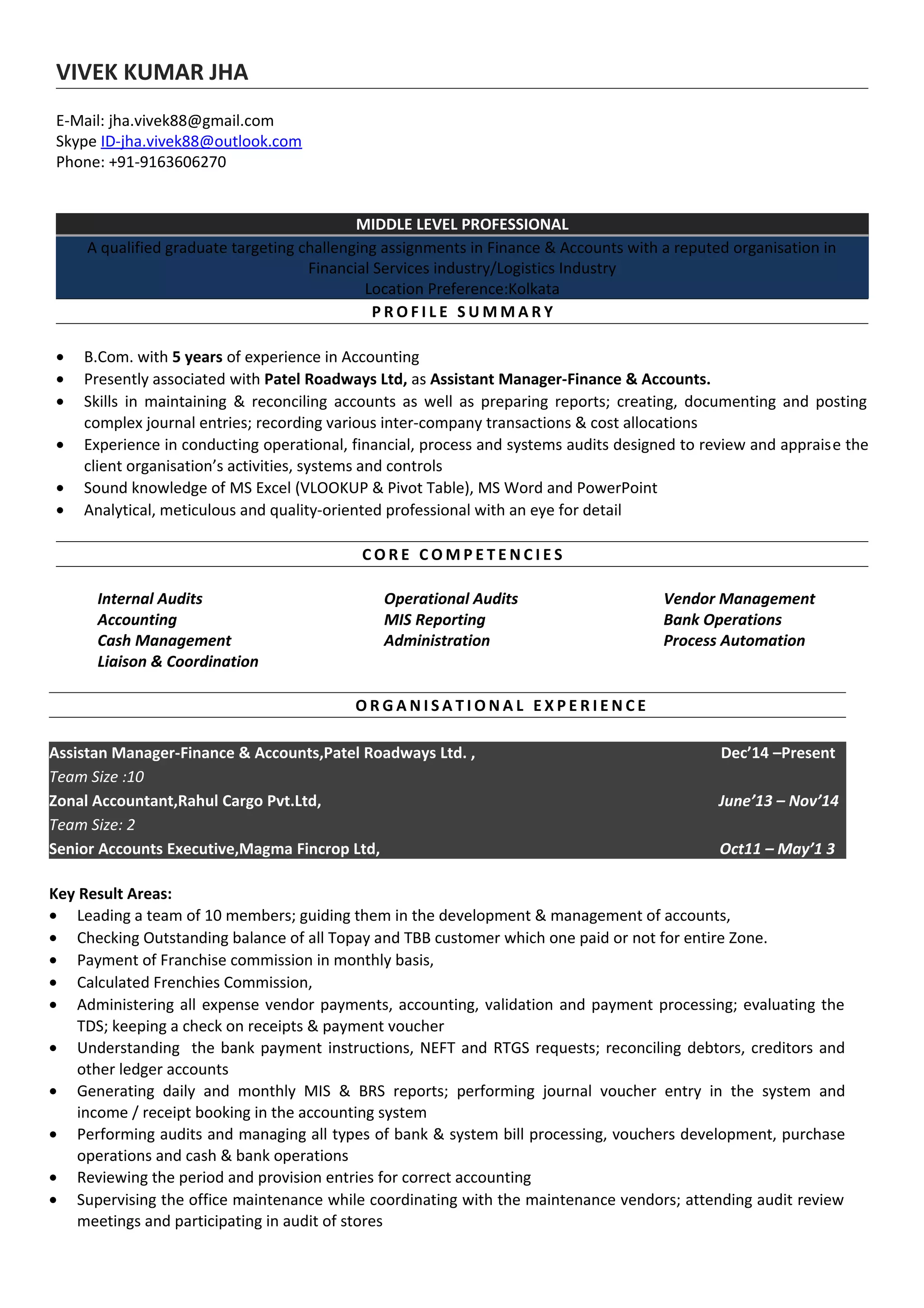 CV Vivek Kumar Jha | PDF CV Vivek Kumar Jha | PDF
