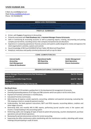 CV Vivek Kumar Jha | PDF