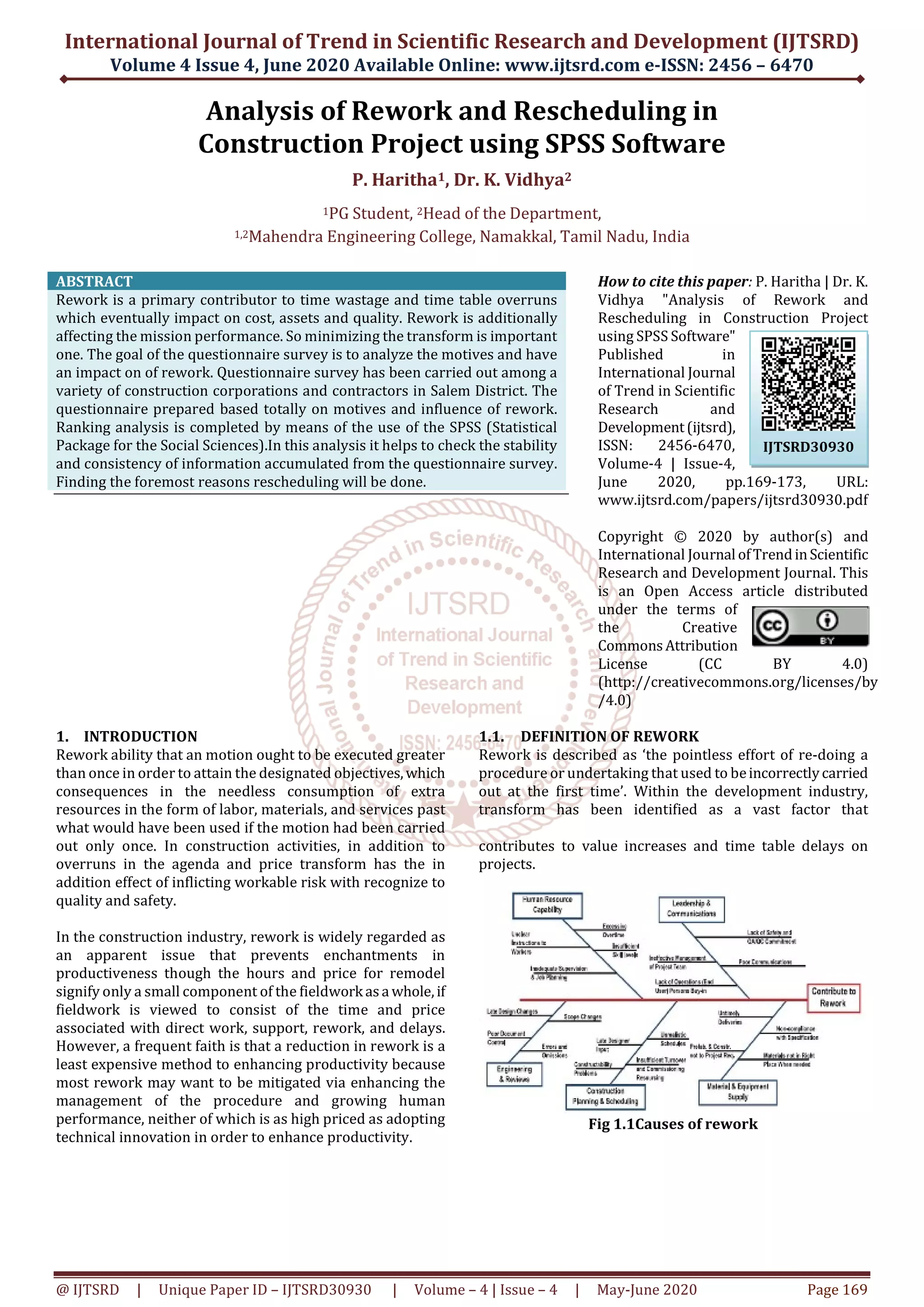 Analysis of Rework and Rescheduling in Construction Project using SPSS ...