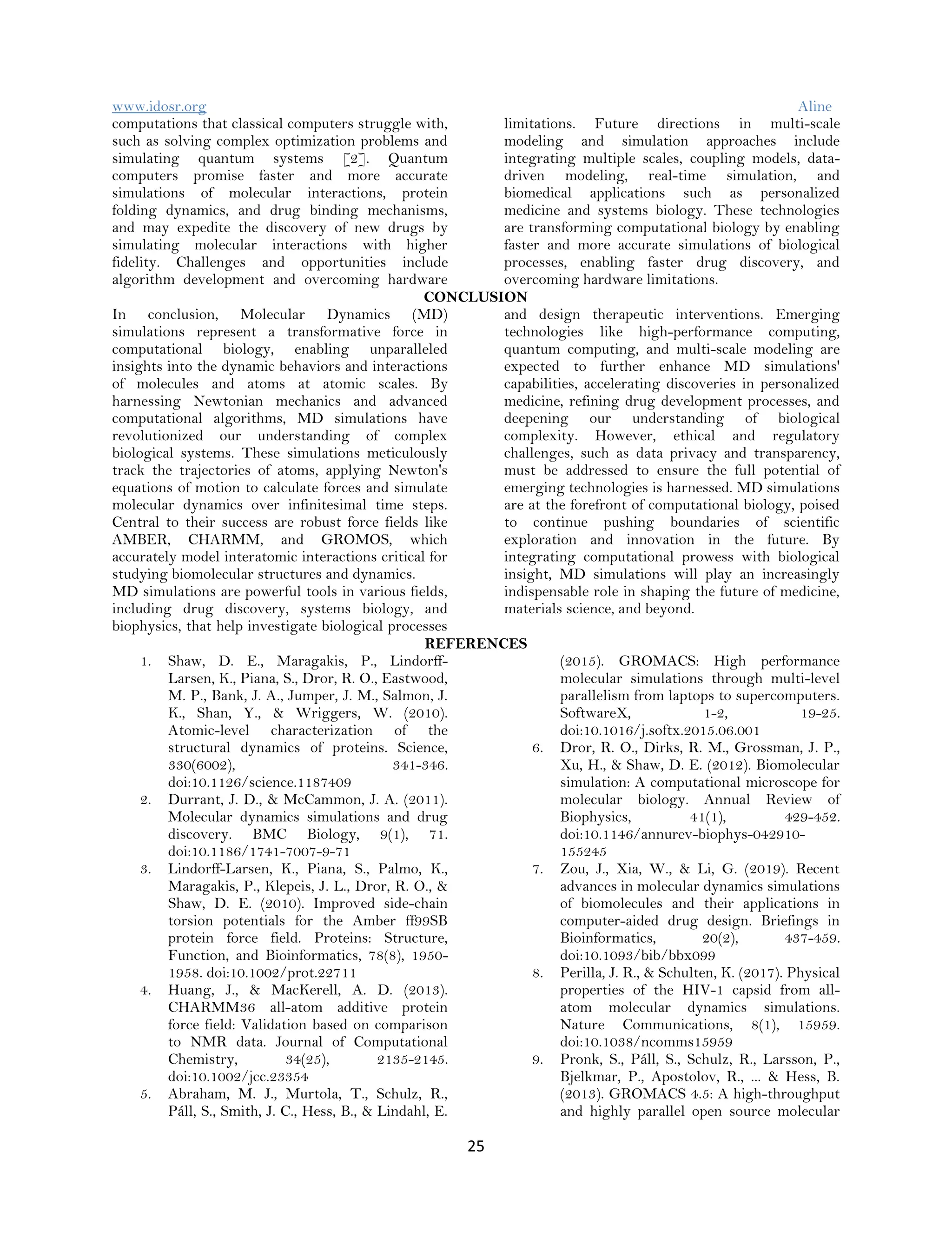 Advancements and Future Directions in Molecular Dynamics (MD) Simulations | PDF