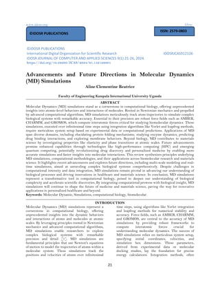 Advancements and Future Directions in Molecular Dynamics (MD) Simulations | PDF