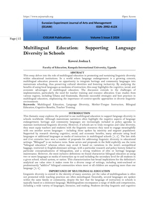 Multilingual Education: Supporting Language Diversity in Schools (www.kiu.ac.ug) | PDF
