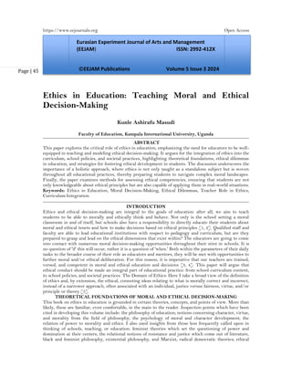 Ethics in Education: Teaching Moral and Ethical Decision-Making (www.kiu.ac.ug) | PDF