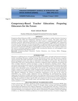 Competency-Based Teacher Education: Preparing Educators for the Future (www.kiu.ac.ug) | PDF
