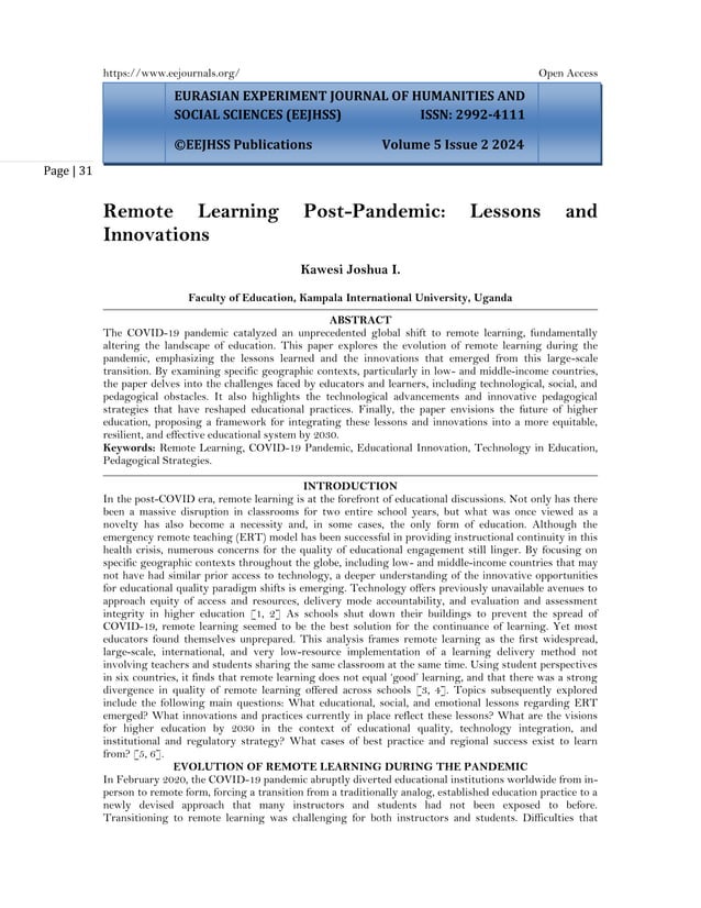 Remote Learning Post-Pandemic: Lessons and Innovations | PDF