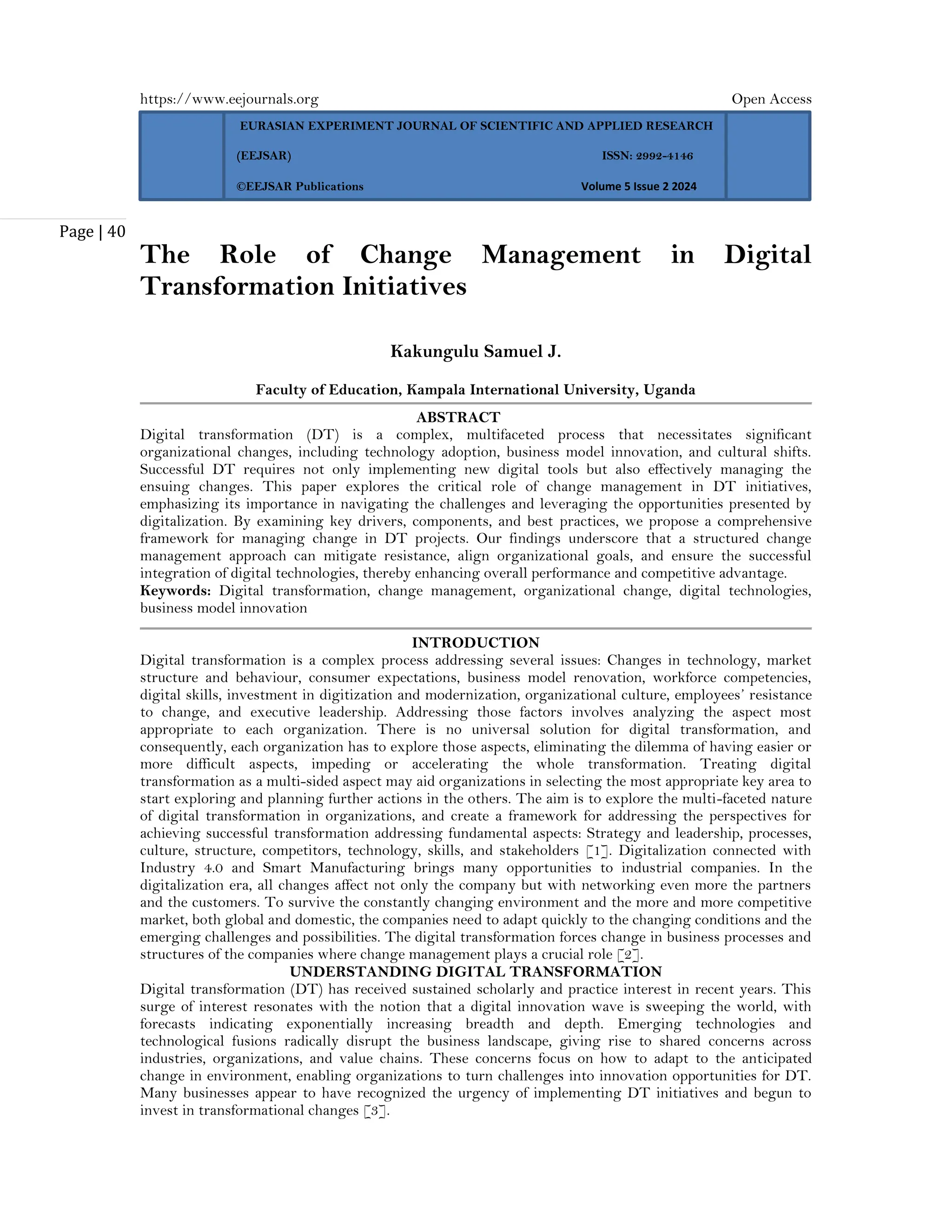 The Role of Change Management in Digital Transformation Initiatives (www.kiu.ac.ug) | PDF