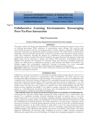 Collaborative Learning Environments: Encouraging Peer-To-Peer ...