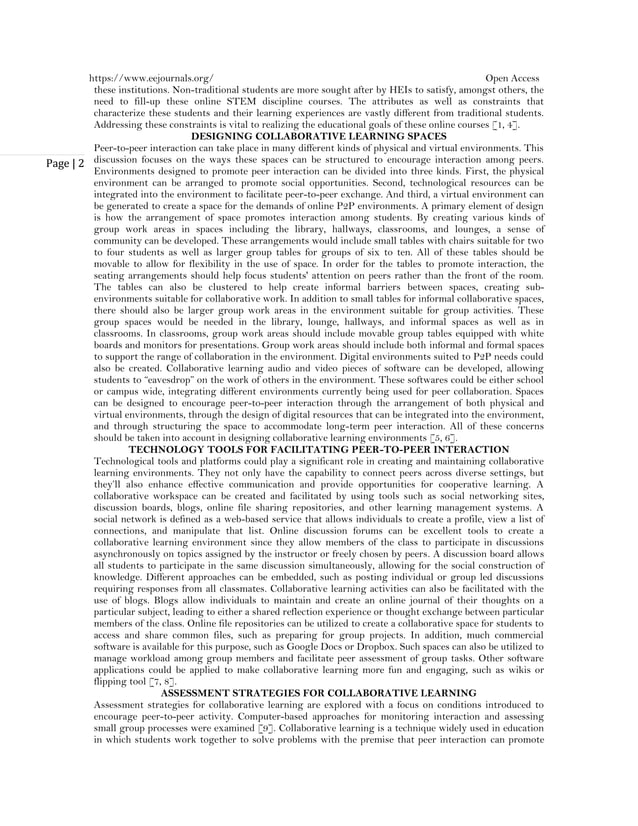 Collaborative Learning Environments: Encouraging Peer-To-Peer Interaction (www.kiu.ac.ug) | PDF ...