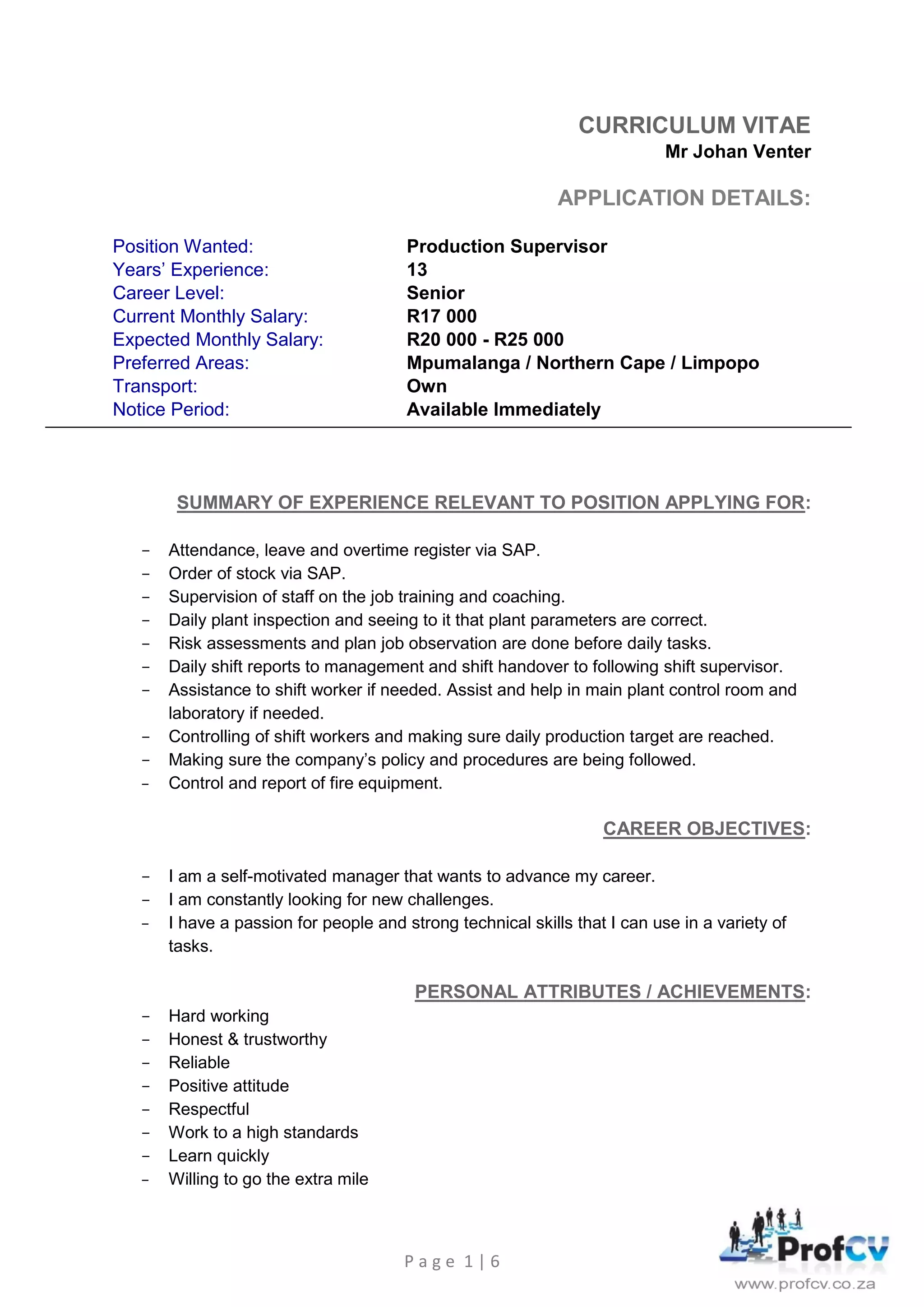 CV Johan Venter new - Copy | PDF