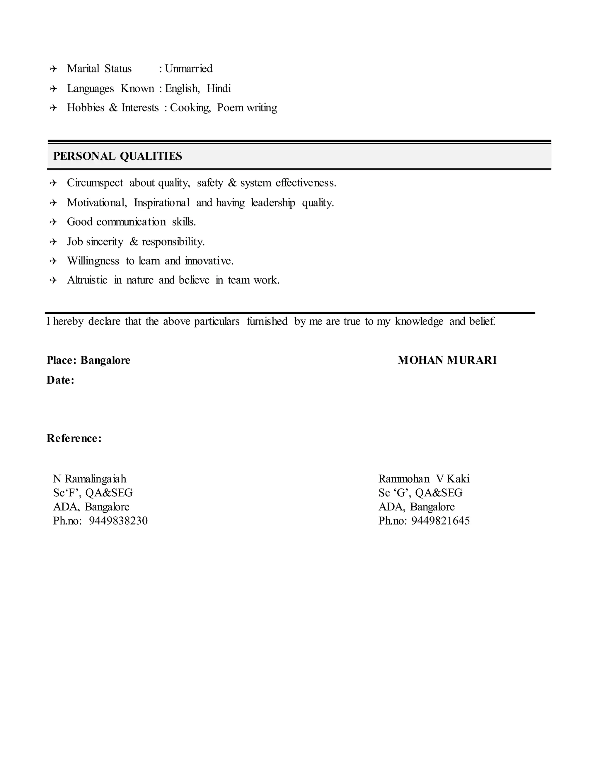Mohan resume (1) | DOCX | Business | Business and Finance