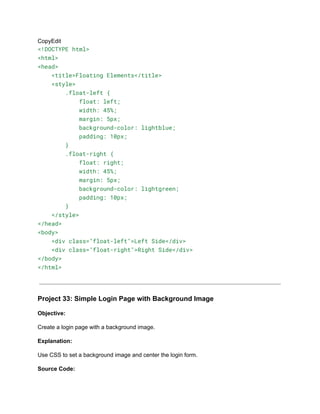 30+ Basic HTML Coding Projects for Class 10.pdf