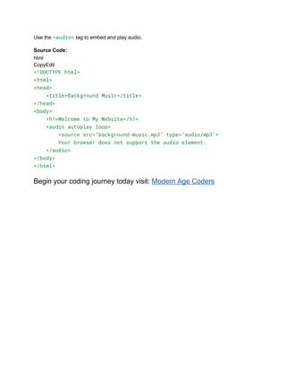 30+ Basic HTML Coding Projects for Class 10.pdf