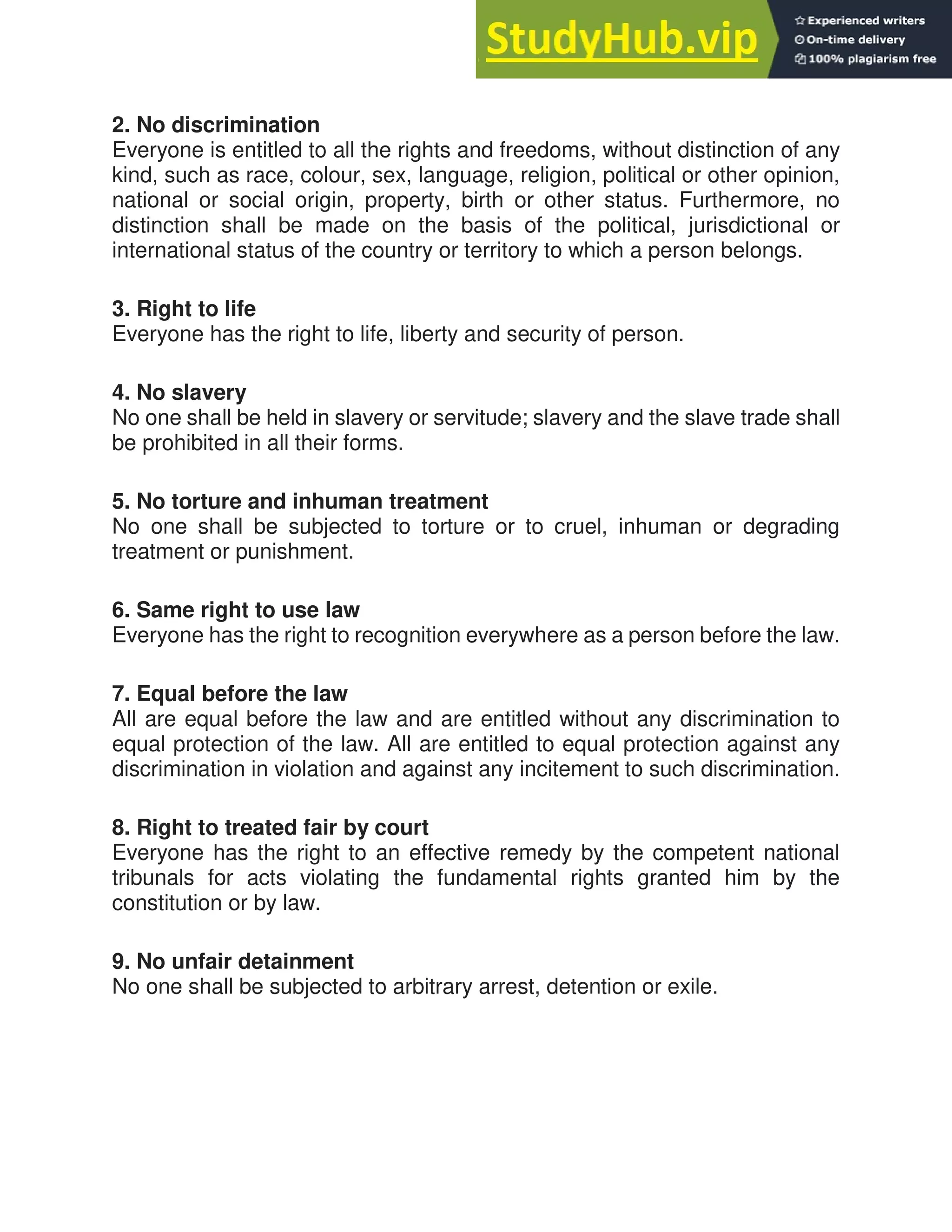 30 Basic Human Rights List Universal Declaration Of Human Rights | PDF ...