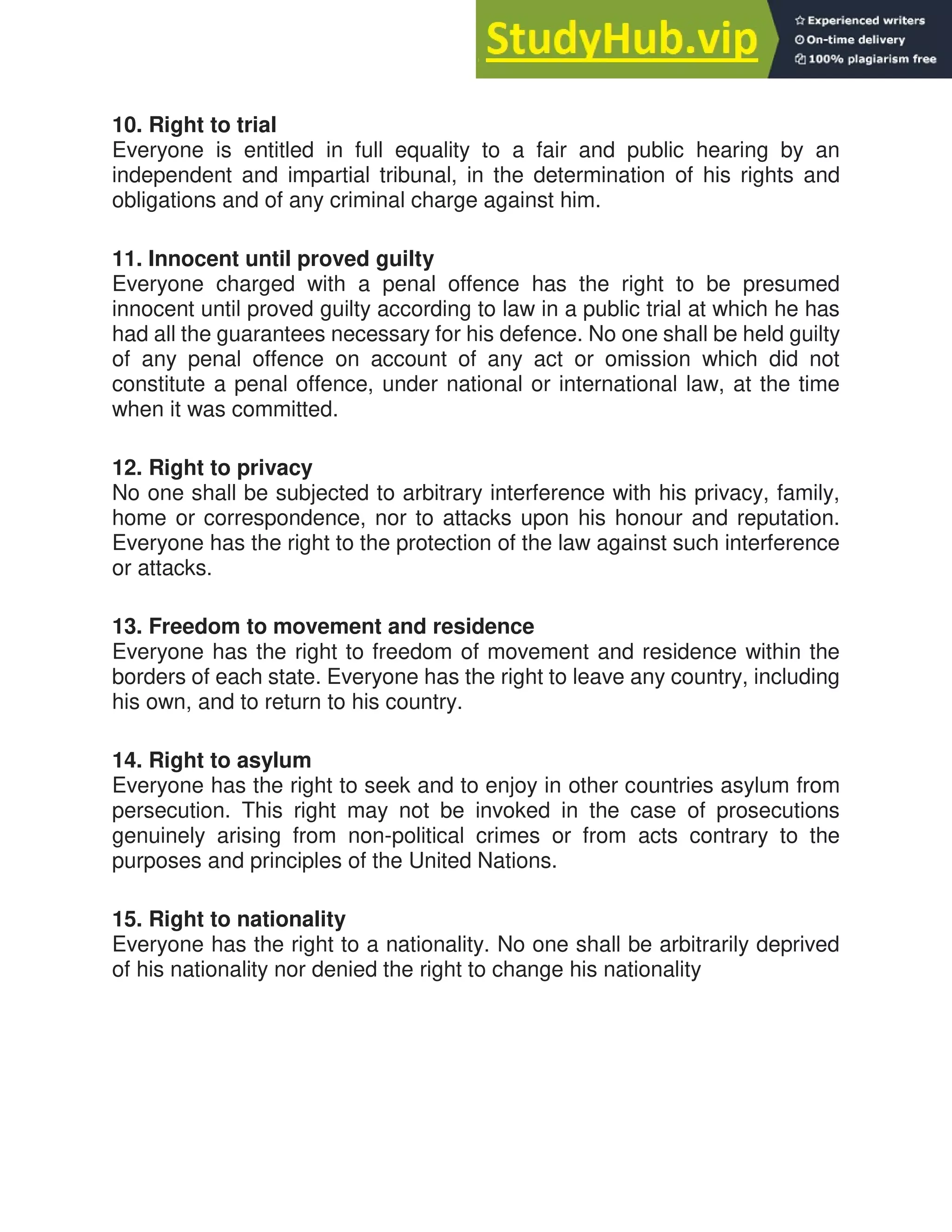 30 Basic Human Rights List Universal Declaration Of Human Rights | PDF