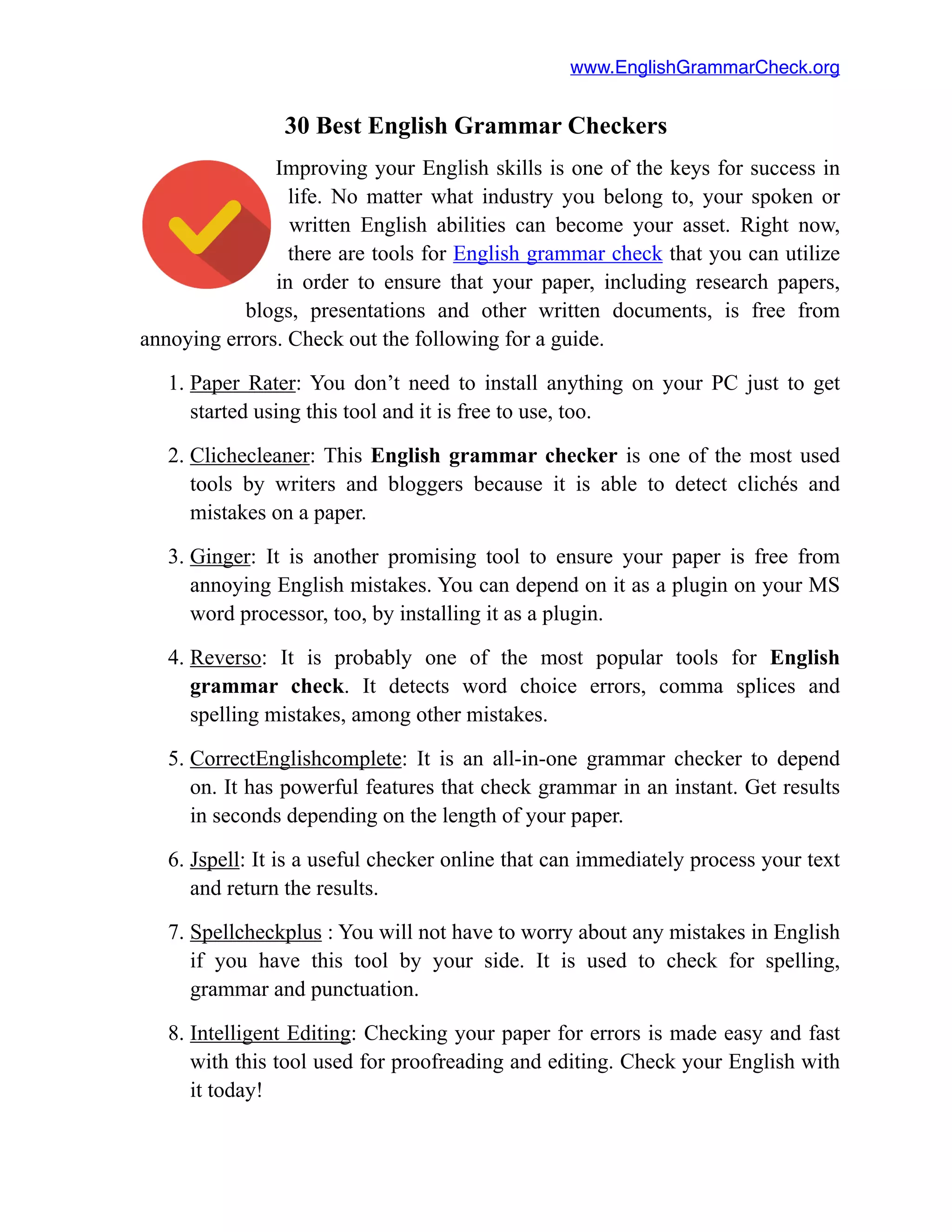 30 Best English Grammar Checkers | PDF