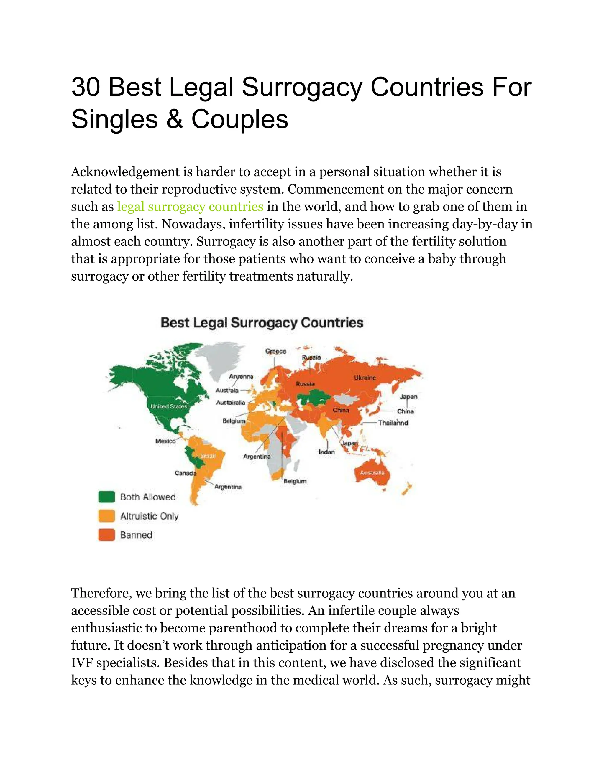 30 Best Legal Surrogacy Countries For Singles & Couples | PDF